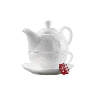 Gilde Gilde Tee-Set Tea for one im Hirsch Design, Höhe 15 cm, weiß hellgrau