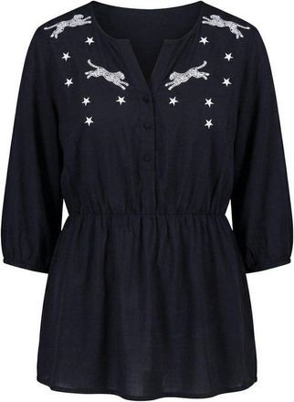 Angel Of Style Longbluse Bluse A-Linie Leoparden-Stickerei 3/4-&Auml;rmel