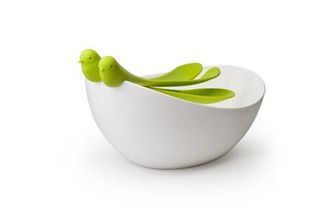 Qualy Qualy QL10098W-W Salatsch&uuml;ssel inklusive Salatbesteck Sparrow Salad Bowl Kunststoff 15 x 24 x 32 cm, wie&szlig;