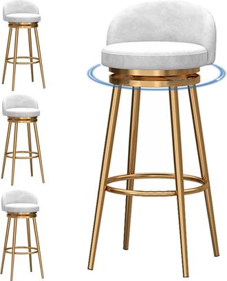 Generic Set Aus 4 Drehbaren Thekenhockern Mit Samtpolsterung Und R&uuml;ckenlehne - Blau, 65/75 cm Sitzh&ouml;he(White-1,75cm)