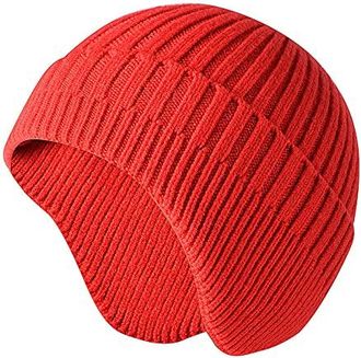 Generic Casquette tricot&eacute;e &agrave; rabat doreille pour homme et femme, Rouge, Taille unique