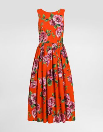 Dolce & Gabbana Longuette-doll-dress Aus Baumwolle Rosenprint - Frau Kleider Drucken 36