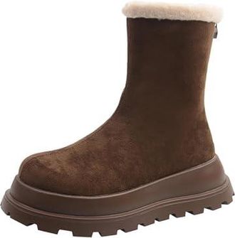 Generic Bottes dhiver pour femme - Coupe large - Chaudes - &Eacute;l&eacute;gantes - Couleur unie - Fermeture &eacute;clair dans le dos - Semelle &eacute;paisse - Confortables - D&eacute;contra