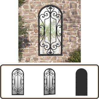 vidaXL Gartenspiegel Schwarz 100x45 cm Eisen - Gartenspeigel - Au&szlig;enspiegel - Metallspiegel - Eisenspiegel - Schwarzer Spiegel