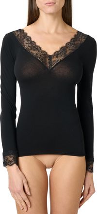 Golden Lady Damen Maglia Light Cashmere Scollo Pizzo, Nero, M/L T-Shirt, Schwarz