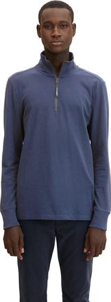 Tom Tailor Herren Troyer Sweater mit Struktur 1033034, 10668 - Sky Captain Blue, S