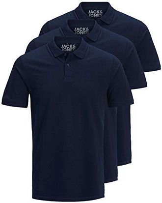 Jack & Jones 12171776 Lot de 3 polos pour homme, coupe slim, manches courtes, Noir/blanc/bleu/gris, XS S M L XL XXL, XXL