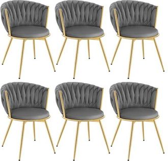 Woltu Chaises Salle &agrave; Manger Lot de 6, Chaises Pivotantes, en V&eacute;lours, Dossier Tiss&eacute;, Si&egrave;ge Rembourr&eacute;, Pieds en M&eacute;tal, pour Cuisine, Salon, Chambre, Gris Fo