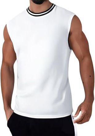 Generic DENGJIAMY Débardeurs dentraînement pour hommes dété classique Baisc Décontracté Sans Manches Col Rond Uni T-shirts sans manches pour hommes, blanc, L