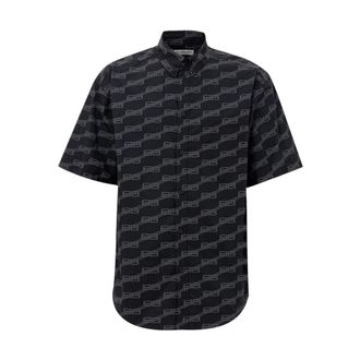 Balenciaga Kurzarm Logo Print Hemd - - Blouses & Shirts - Damen - Schwarzk - XS
