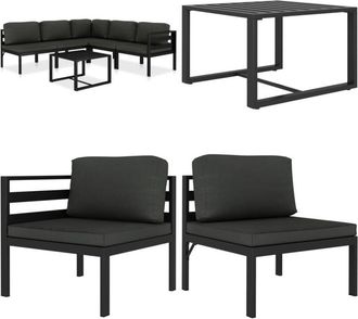 vidaXL 6-tlg. Garten-Lounge-Set mit Kissen Aluminium Anthrazit - Gartensofa - Loungesessel - Gartenm&ouml;beln - Outdoor M&ouml;bel - Alu-Sofa - Home & Living