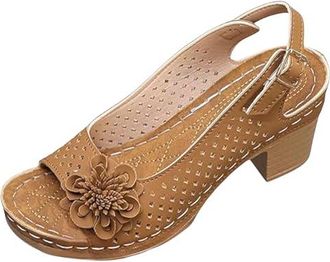 Generic Sandales habill&eacute;es &agrave; talon carr&eacute; avec boucle pour femme, chaussures compens&eacute;es, bride arri&egrave;re basse, bout ouvert, talons &eacute;pais pour le quotidien, marr