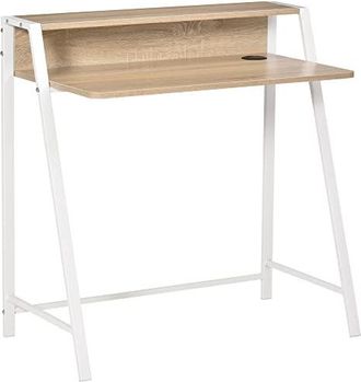 HOMCOM Bureau Informatique Table Ordinateur détude dim. 84L x 45l x 85H cm Style Simple en Bois chêne Clair Blanc