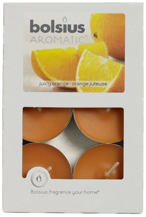 Bolsius Aromatic 103626941584 Aromateelicht Juicy Orange, Paraffin, orange, 6 St&uuml;ck Packung