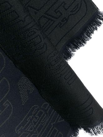 Emporio Armani Wool Jacquard Logo Motif Scarf - Black