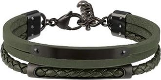 Breil Mens Bracelet B Mix Collection TJ3089 - Bijoux pour Homme - Bracelet pour Homme en Cuir Vert et Acier - Longueur Ajustable de 17 cm à 23 cm