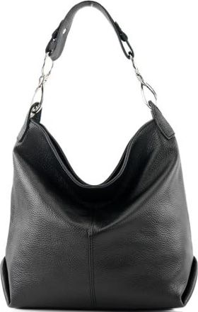 modamoda.de T168 Sac à bandoulière en cuir pour femme Taille M Fabriqué à la main en Italie, jet black, m
