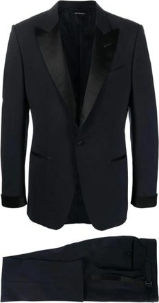 Tom Ford Homme, Costumes, Bleu, Taille: L Smoking en laine avec profils contrastés