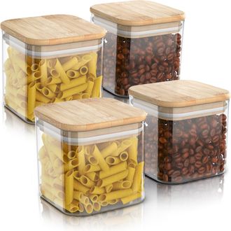 Arendo Vorratsgl&auml;ser mit Deckel - 4er Set - Beh&auml;lter aus Glas - hitzebest&auml;ndig - Vorratsdosen mit Bambusdeckel - luftdicht - f&uuml;r M&uuml;sli Zucker Mehl Kaffee Rei