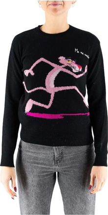 MC2 Saint Barth Femme, Pulls, Noir, Taille: 42 FR Pull col rond Panth&egrave;re Rose