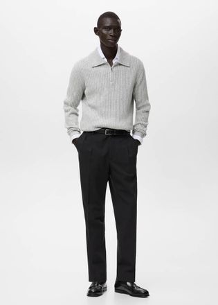 Mango Pull-over m&eacute;lange de laine zipp&eacute; gris chin&eacute; clair - Homme - M - MANGO MAN