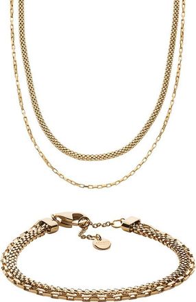 Skagen Damen Merete Gold-Ton Edelstahl Halskette und Armband, Set