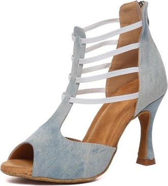 Minitoo Chaussures de danse confortables pour femme avec fermeture par friction, L616 bleu clair talon 9 cm, 41 EU