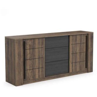 Demeyere Enfilade MONACO ch&ecirc;ne noir 206 cm - Rangement &eacute;l&eacute;gant avec 2 portes coulissantes et 3 tiroirs - Style moderne pour salle &agrave; manger - Demeyere