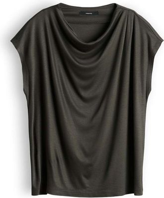 someday Kurzarmshirt Kalmada aus Jersey mit dezenter Struktur Weicher Fall mit Wasserfallkragen
