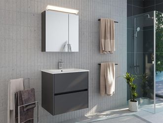 Magnolia Home Badm&ouml;belset Taifun 60cm 2tlg mit Spiegelschrank Farbe Grafit