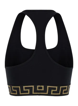 Versace Womens Sports Bra With Greca And Medusa Detail, Black Cotton Tops Top