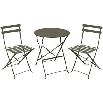 DRAWER Ensemble table de jardin pliante ronde bistrot et 2 chaises en m&eacute;tal - Vert kaki - Marseille