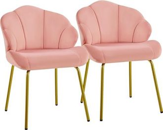 Yaheetech Lot de 2 Fauteuil de Salon Moderne, Design Coquillage, Chaise de Chambre à Coucher Confortable, Rembourré, Ergonomique, Fauteuil en Velours avec Dossi