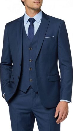 Mys Herren 3 St&uuml;ck Slim Fit Anzug Set 2 Knopf Blazer Jacke Weste Hose mit Krawatte Solide Hochzeitskleid Tux und Hose - Blau - XL