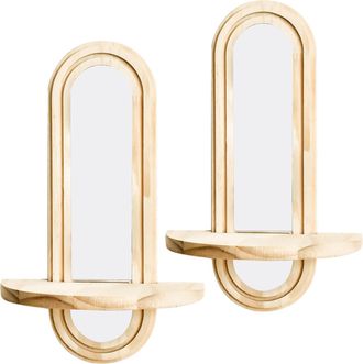 NUOBESTY Schwebende Wandregale aus Naturholz mit Acrylspiegel - 2 St&uuml;ck Boho Dekoregal f&uuml;r Wohnzimmer Schlafzimmer und Pflanzenhalter