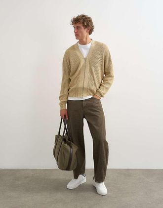 Topman Jean rigide coupe barrel - Vert d&eacute;lav&eacute;