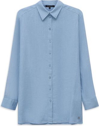 Bugatti Femme, Blouses et Chemises, Bleu, Taille: 40 FR Hemdbluse aus Leinen