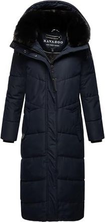 Navahoo Manteau dhiver chaud matelassé extra long avec capuche amovible qui attire tous les regards XIV XS-XXL, bleu marine, XS