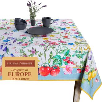 Maison d'Hermine Giverny Tischdecke aus 100 % Baumwolle, für Küche, Esszimmer, Dekoration, Partys, Hochzeiten, Frühjahr/Sommer (quadratisch, 137 x 137 cm)