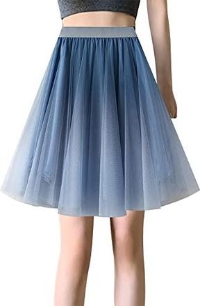 Generic Jupes tutu en tulle pour femme - Jupe de danse trap&egrave;ze des ann&eacute;es 50 - Jupe courte bouffante &eacute;lastique bouffante - Costume de danse multicouche, bleu,
