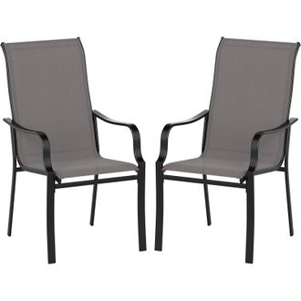 Costway Lot de 2 Chaises de Salle &agrave; Manger, Dossier Haut et Si&egrave;ge Large, Structure en M&eacute;tal, Tissu en Maille, Accoudoirs, pour Terrasse, Jardin, Cuisine, Gris