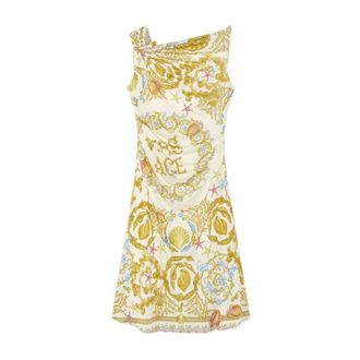 Versace Femme, Robes, Jaune, Taille: 36 FR Robe Florale Drapée avec Détail Logo