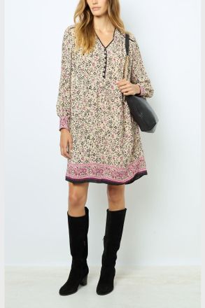 Gerard Darel Robe droite imprim&eacute;e &agrave; col V - SALINE - Naturel