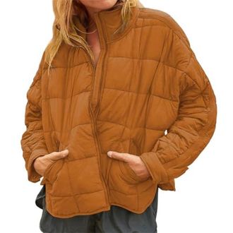 Generic Veste matelass&eacute;e l&eacute;g&egrave;re pour femme avec fermeture &eacute;clair et poches - Manteau dhiver court et d&eacute;contract&eacute;, Orange, XL