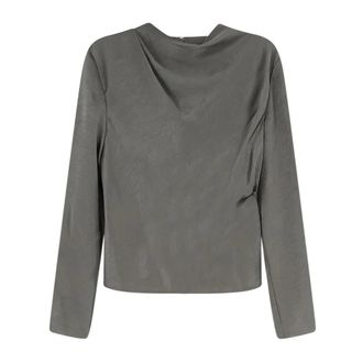 Vince Blouse &agrave; col b&eacute;nitier drap&eacute; - Femme - Blouses et Chemises - Gris - Taille: 38 FR