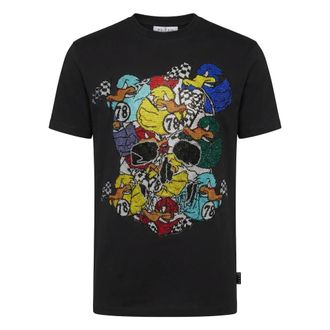 Philipp Plein Homme, Tops, Noir, Taille: 4XL T-Shirt Col Rond Ss Duck