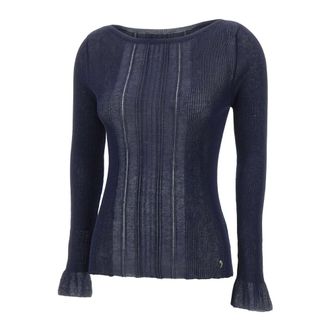 Etro Femme, Pulls, Bleu, Taille: 38 FR Pull Jacquard Semi-Transparent en M&eacute;lange de Coton &agrave; Encolure Bateau