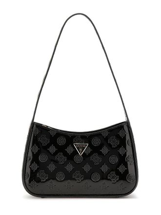 Guess Damen Arnela Top Zip Shoulder Bag Umh&auml;ngetasche, Schwarzes Logo