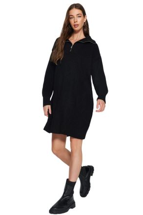 Trendyol Trendyol Womens Damen Gerade Mini Lange Ärmel Lässig Regulär Kleid Dress, Black, Small