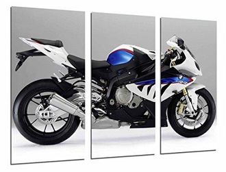 Cuadros Cámara Wandbild - BMW Motorrad, weiß und blau, Straße, 97 x 62 cm, Holzdruck - XXL Format - Kunstdruck, ref.26676